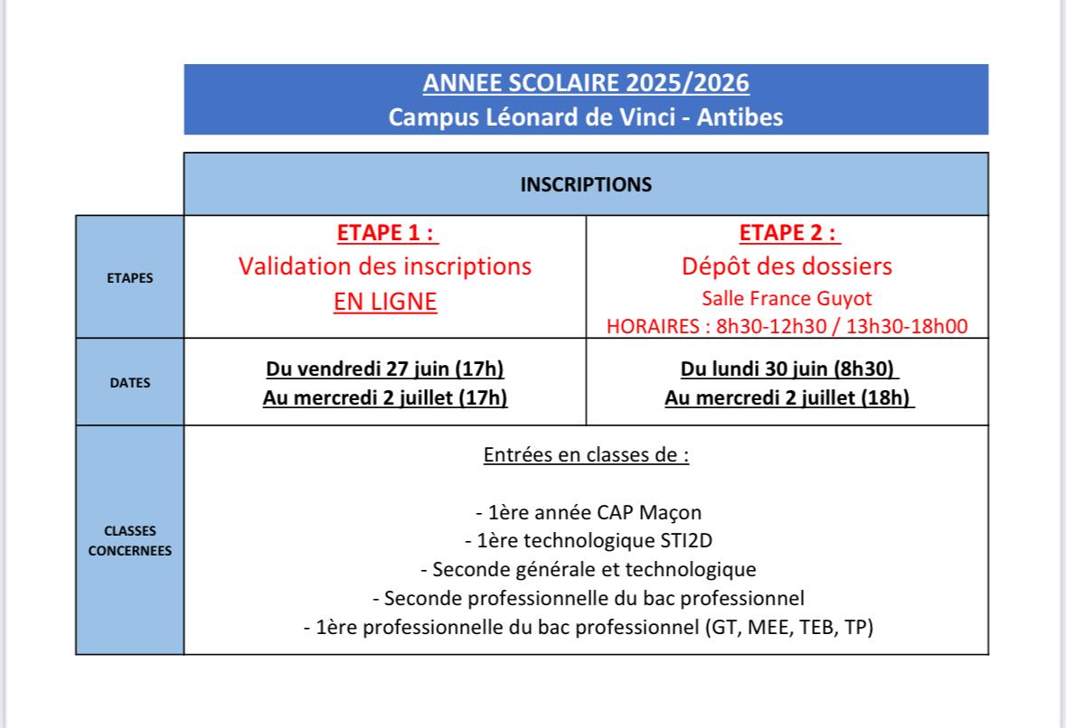 Inscriptions au Campus Léonard de Vinci - Campus Léonard de Vinci